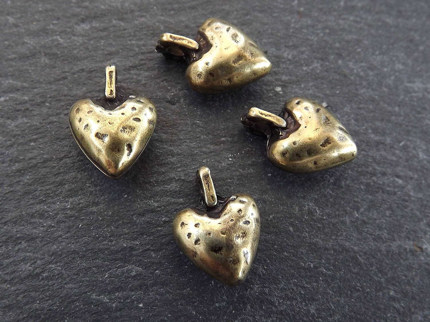 Rustic Heart Charm Pendants, Cast Chunky Love Heart Charm, Hammered ...