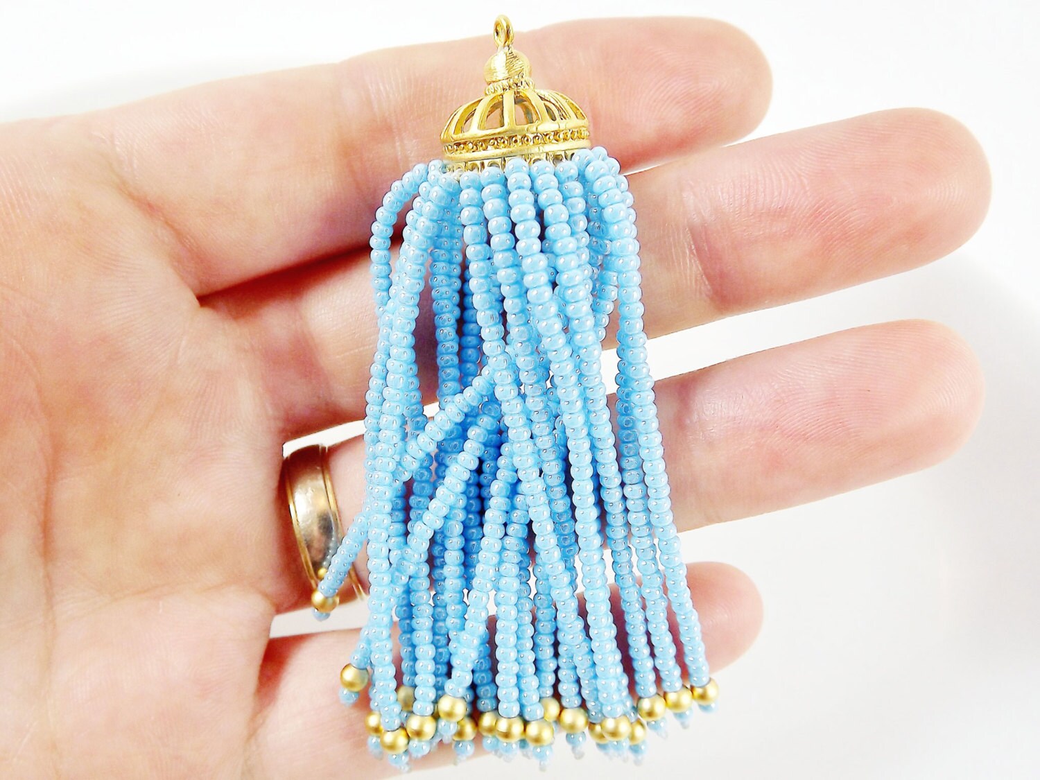 Long Sky Blue Beaded Tassel - 22k Matte Gold Plated Brass - 1PC - Etsy