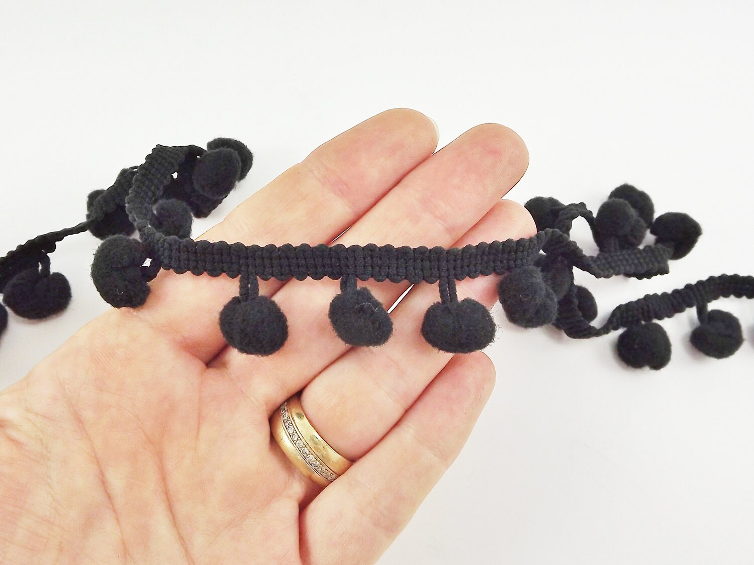Black Pom Pom Fringe String Braid Cord 1 Meter 1.09 Yards | Etsy