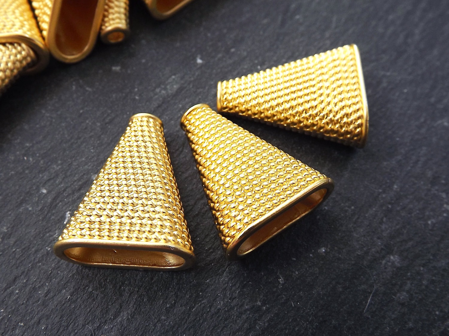 3 Large Dotted Twisted Weave Detail Flat Cone Bead End Caps | Etsy