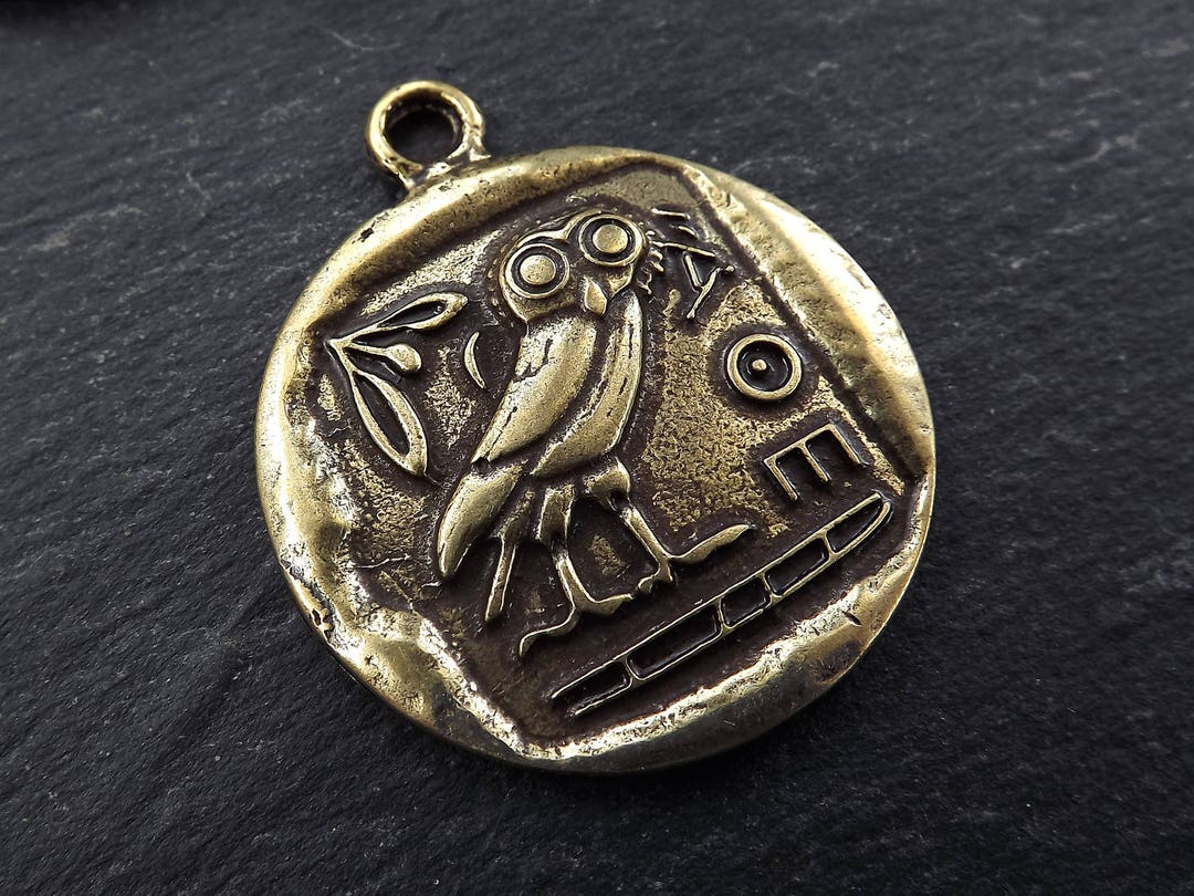 Greek Owl Athena Coin Pendant Symbol of Wisdom, Mascot of Athena, Totem ...