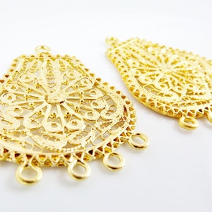 2 Large Exotic Filigree Chandelier Earring Component Pendant - 5 Loops ...