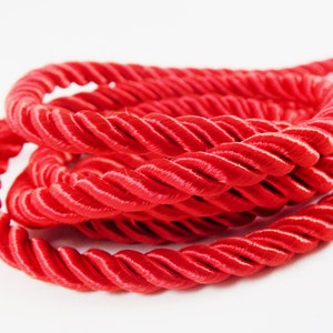 Red 5mm Twisted Rayon Satin Rope Silk Braid Cord - 3 Ply Twist - 1 ...