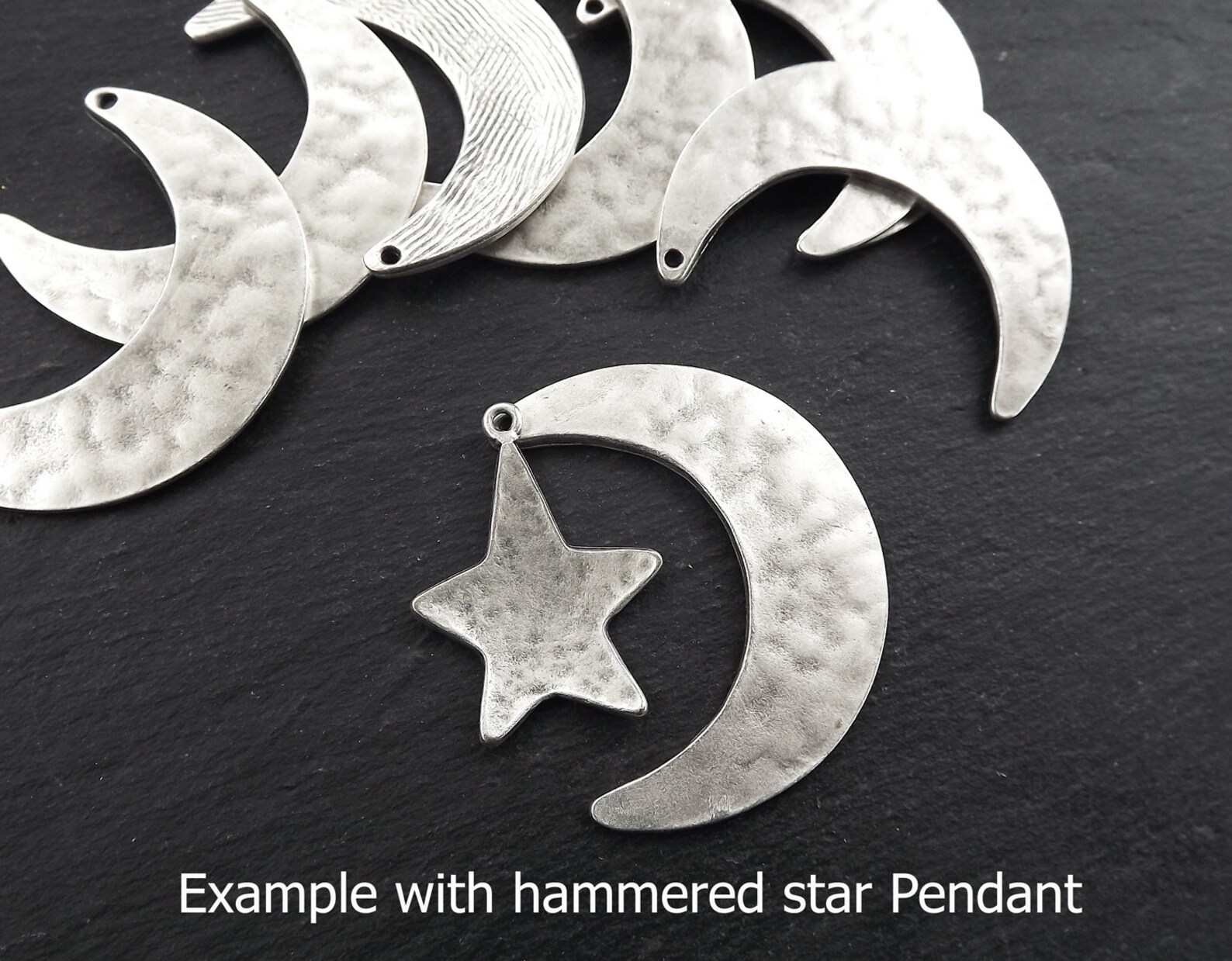 Hammered Crescent Pendant Silver Moon Pendant Silver - Etsy