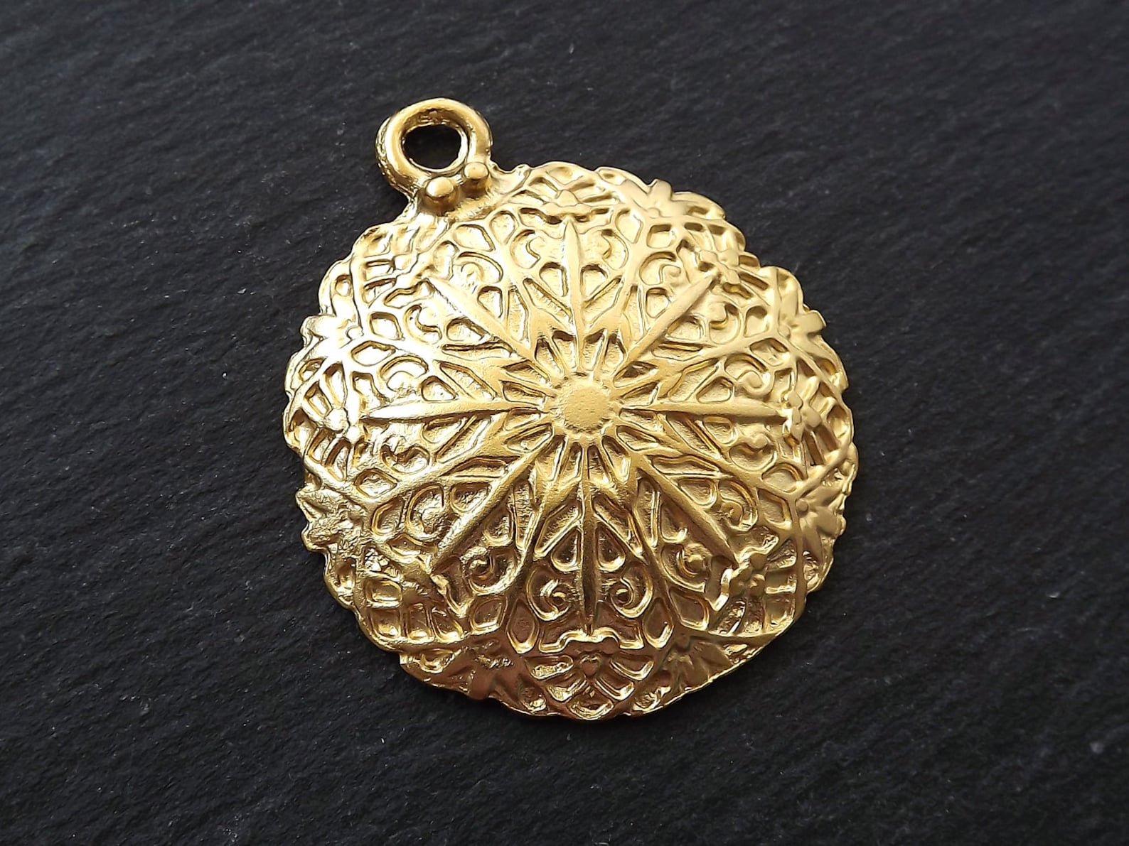 Gold Mandala Pendant, Gold Pendant, Disc Pendant, Round Pendant, Ethnic ...