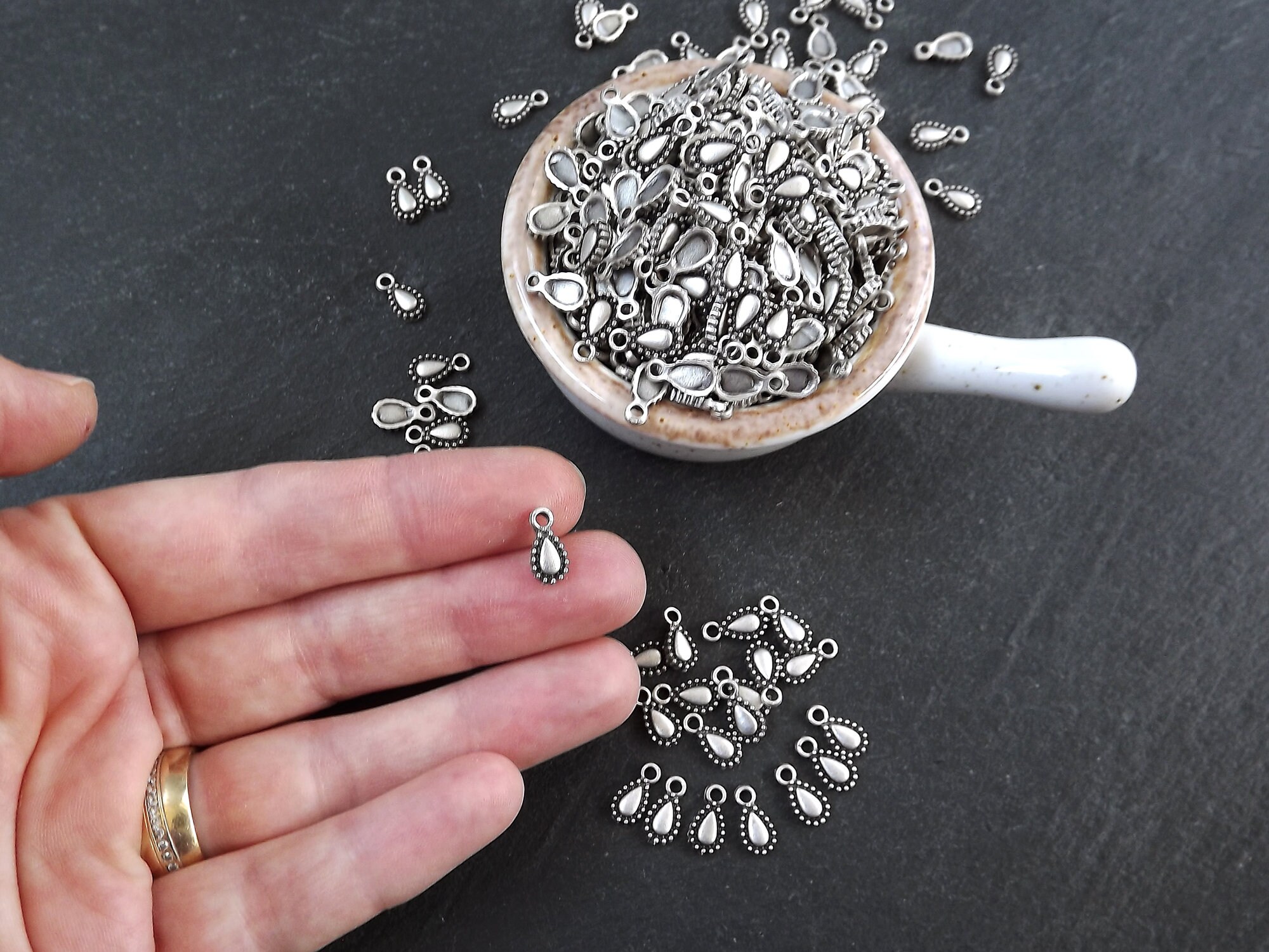 20 Silver Mini Teardrop Charms, Tiny Tear Drop Dangle Charm Pendants ...