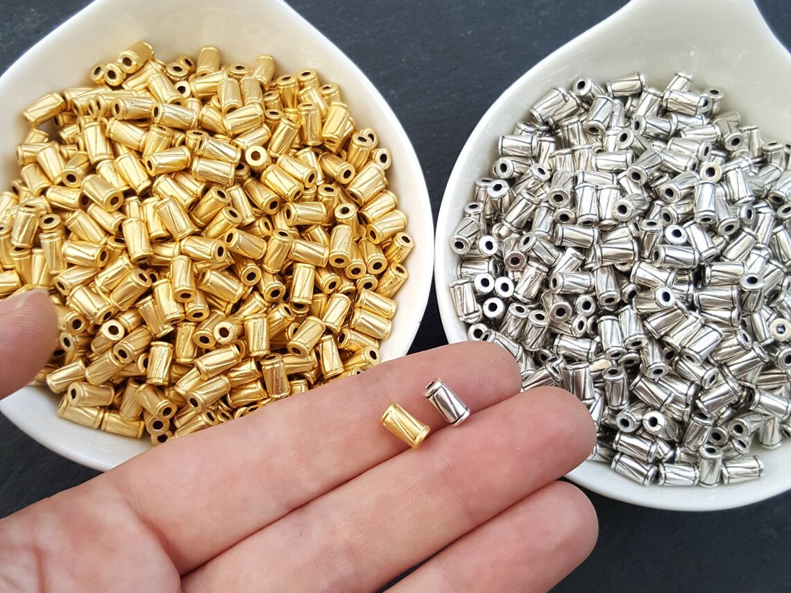 15 Gold Tube Beads Diagonal Line Detail Metal Spacers Jewelry Making ...
