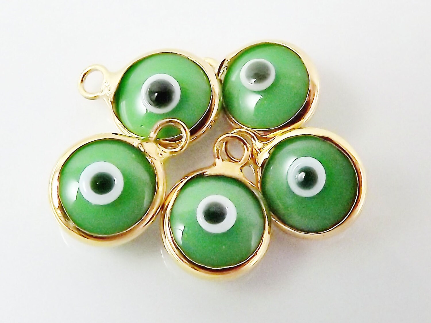5 Mini Green Evil Eye Nazar Artisan Glass Bead Charms Gold | Etsy