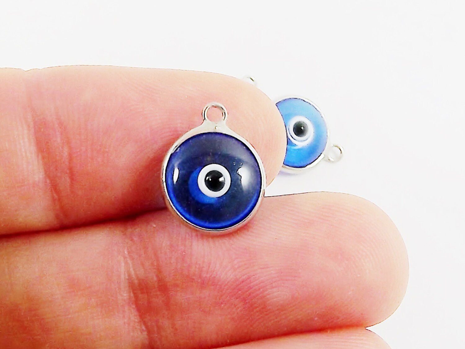 5 Translucent Cyan Blue Evil Eye Nazar Artisan Glass Bead Charms ...