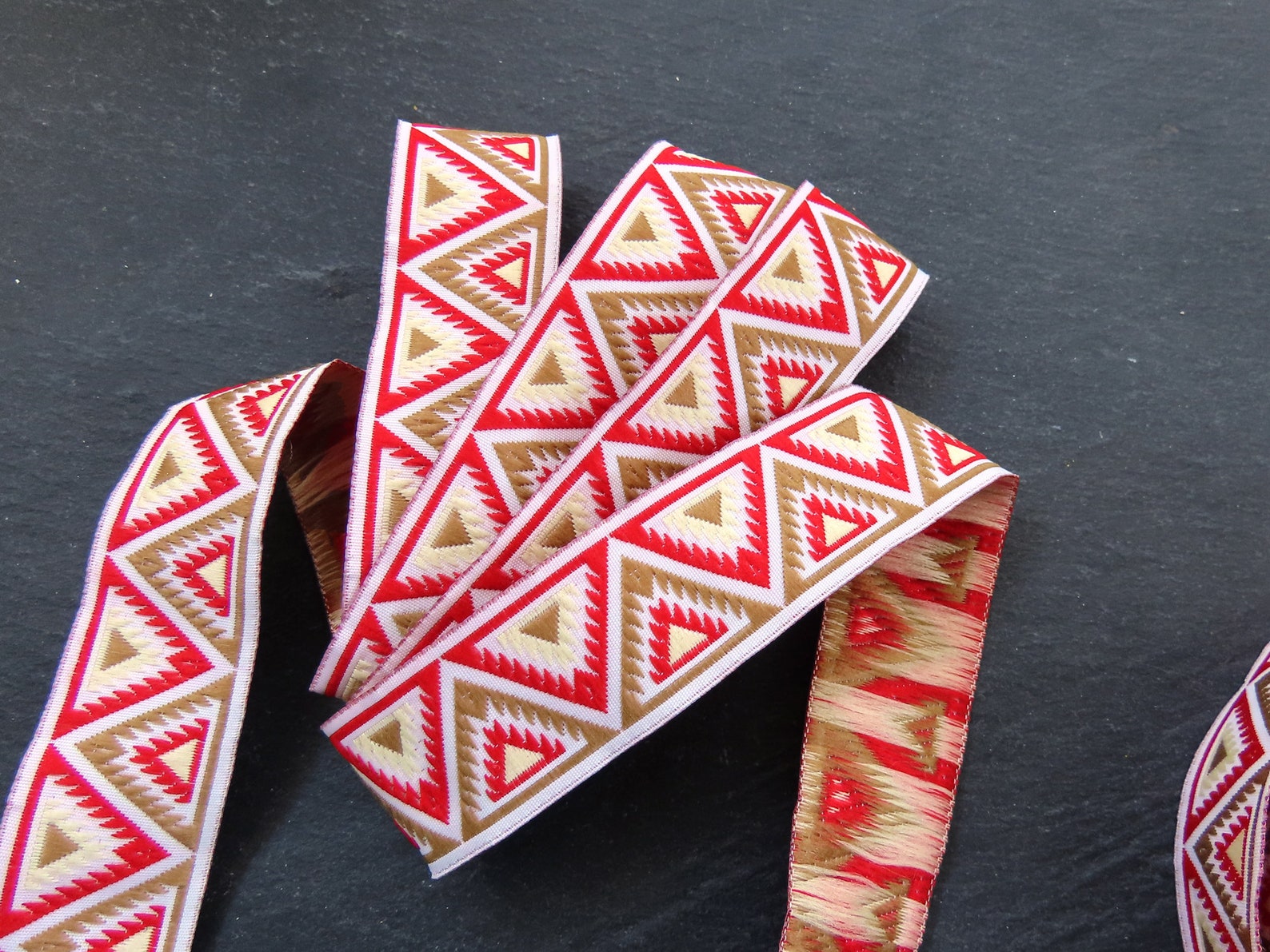 Triangle Jacquard Ribbon 10m Spool, Red Mustard Lemon Yellow Chevron ...