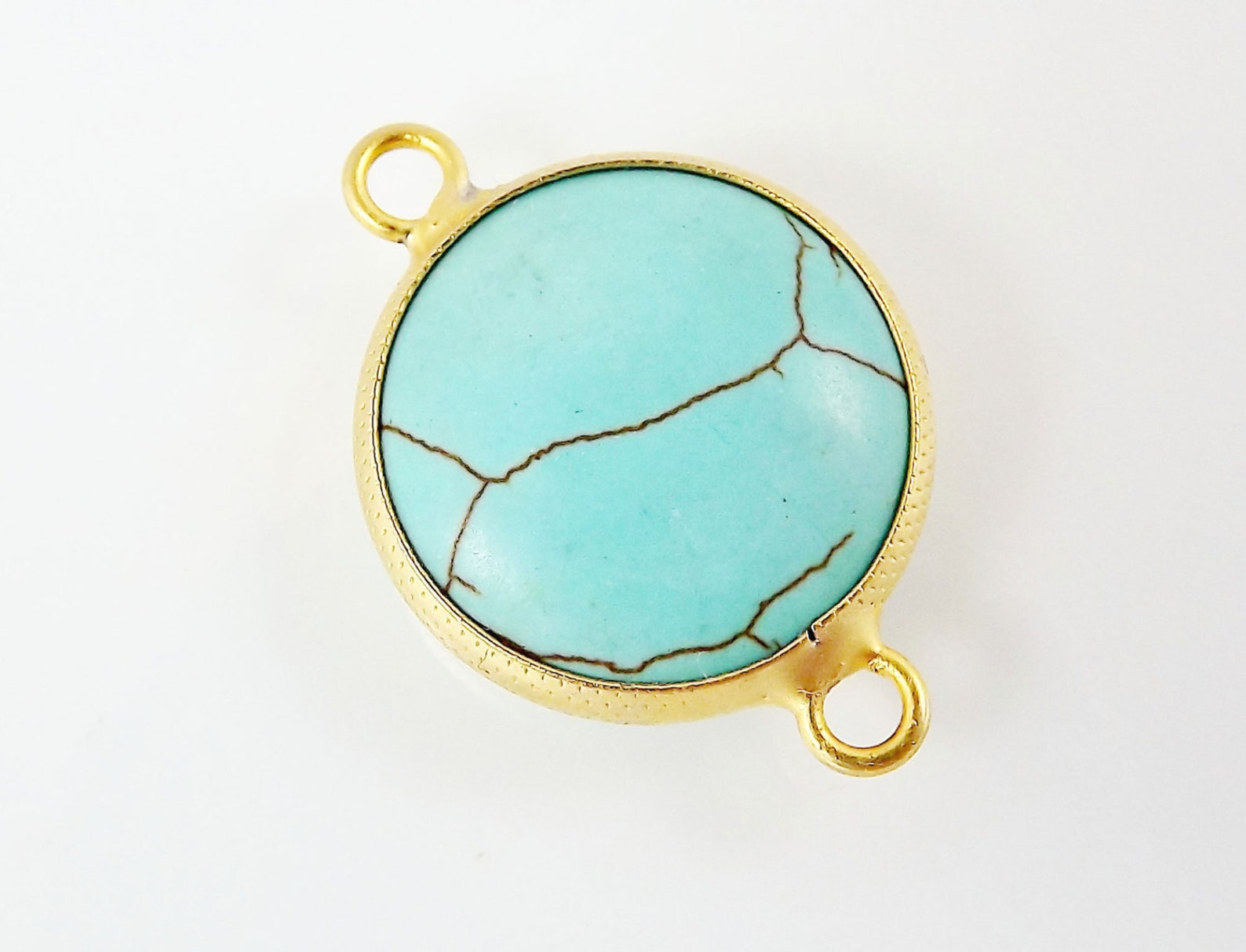 19mm Round Turquoise Stone Smooth Round Connector - 22k Matte Gold ...
