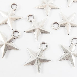 10 Silver Star Charms, Silver Stars, Small Star Pendants, Drop Charm ...