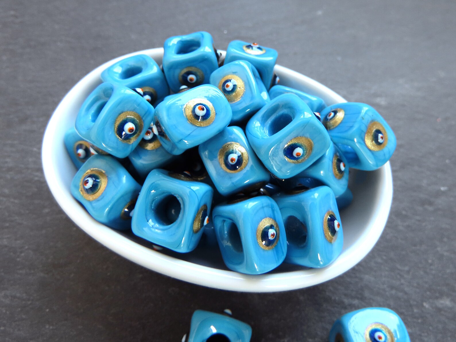 Turquoise Blue Square Evil Eye Beads, Protective Turkish Nazar Amulet ...