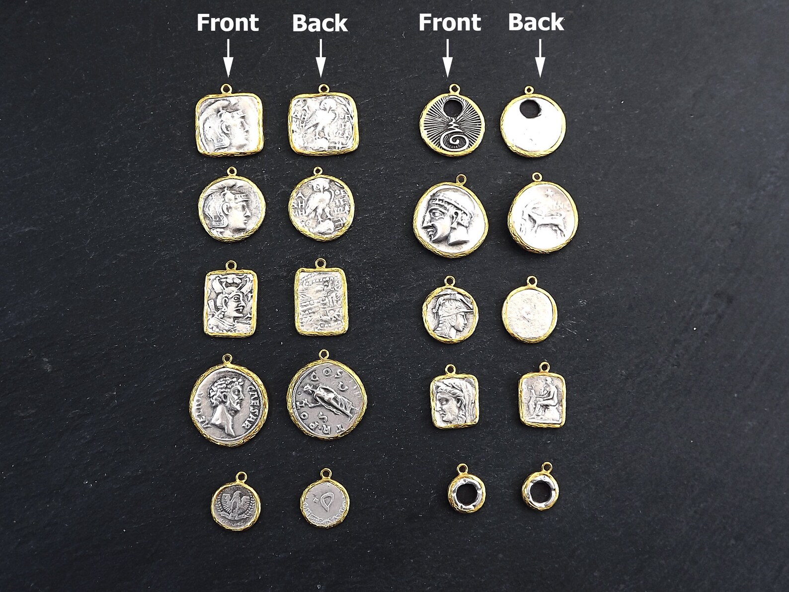 Greek Coin Pendant Gold Frame Bezel, Hermes Coin, Medallion Charm ...