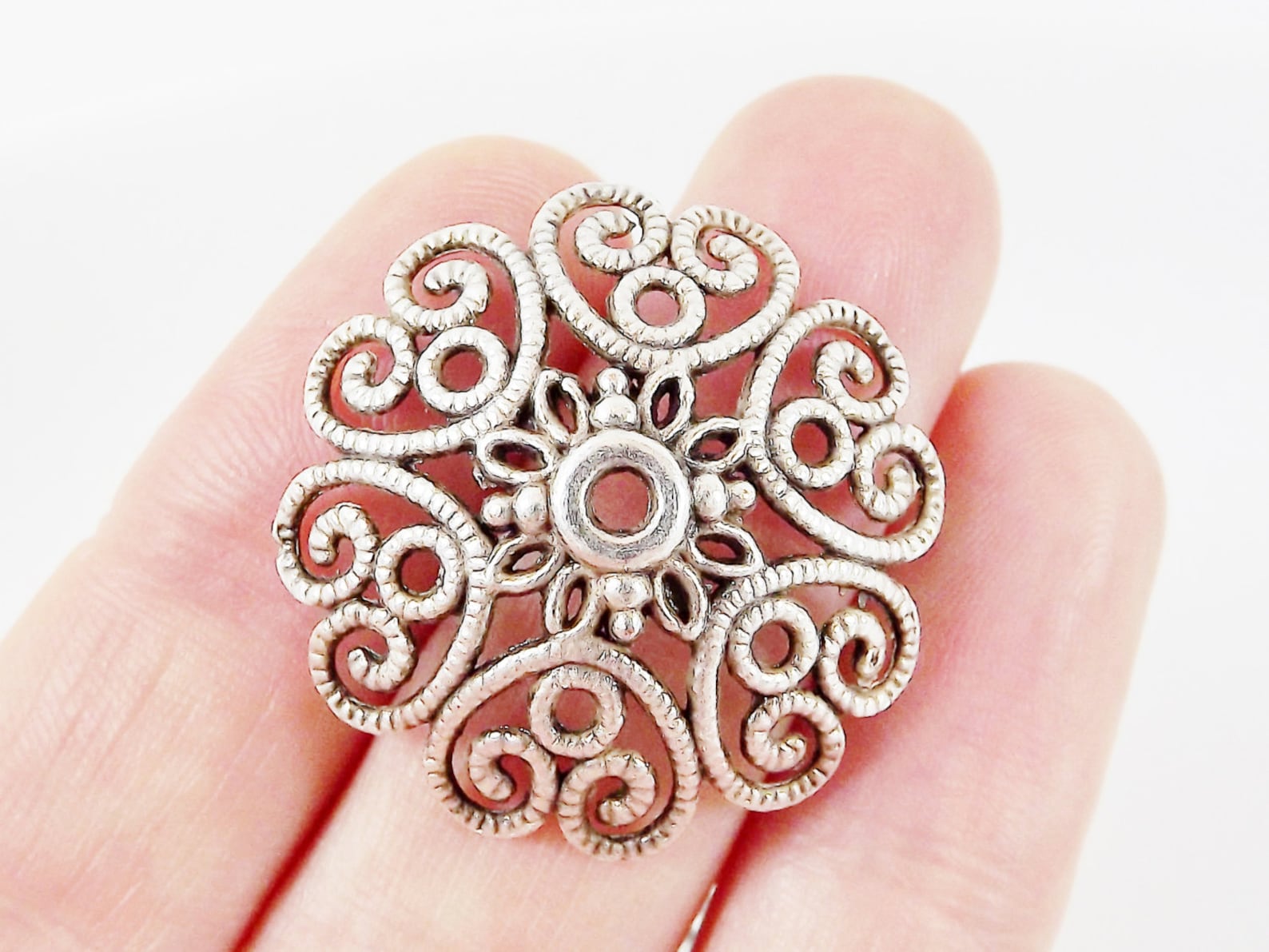 2 Extra Large 28mm Ornate Filigree Matte Silver Plated Round | Etsy