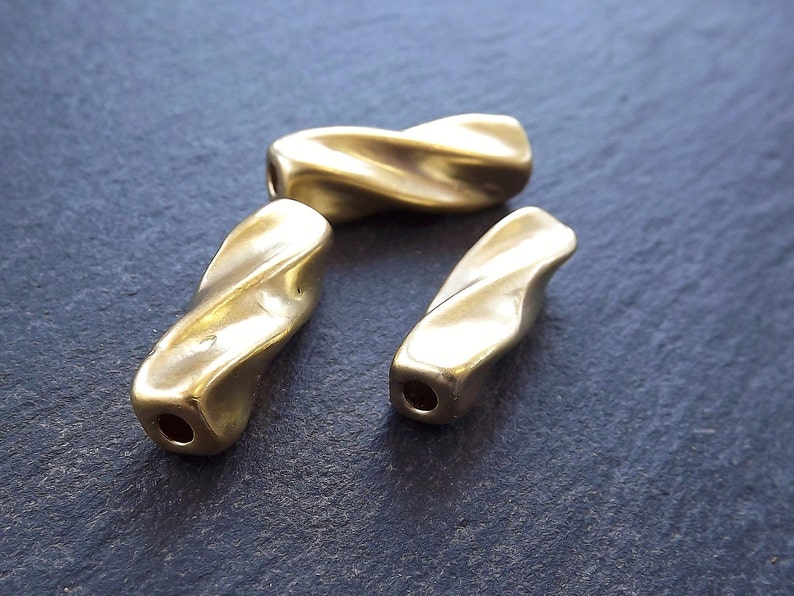 Large Long Twisted Metal Tube Beads 22k Matte Gold Plated | Etsy