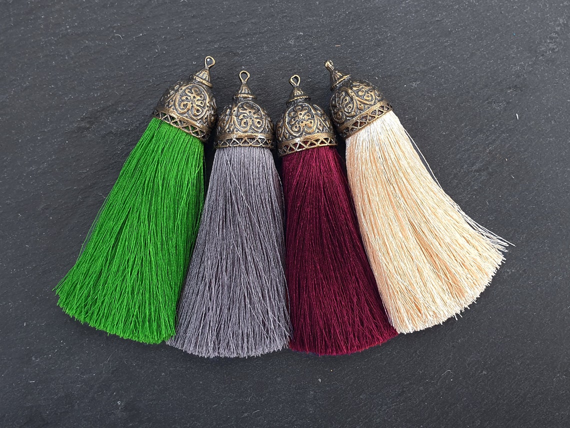 Burgundy Tassel Pendant, Thick Silk Thread Tassel Pendant, Ornate ...