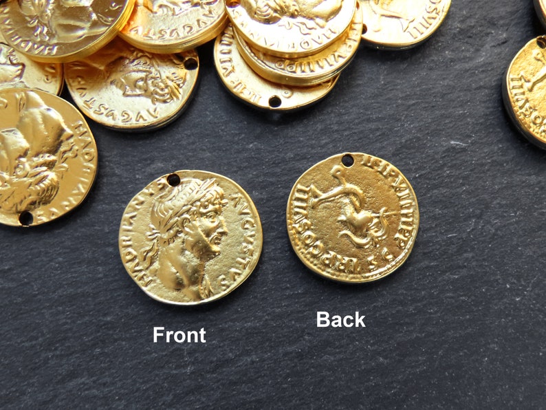 Ancient Greek Hadrian Replica Coin Medallion Pendant, 22k Matte Gold ...