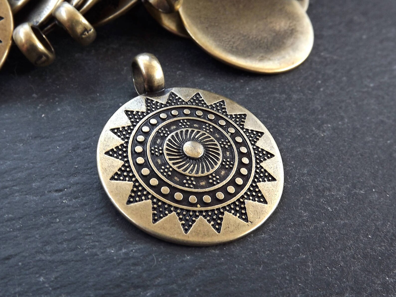 Large Ethnic Sun Mandala Pendant Round Disc With Side Facing - Etsy