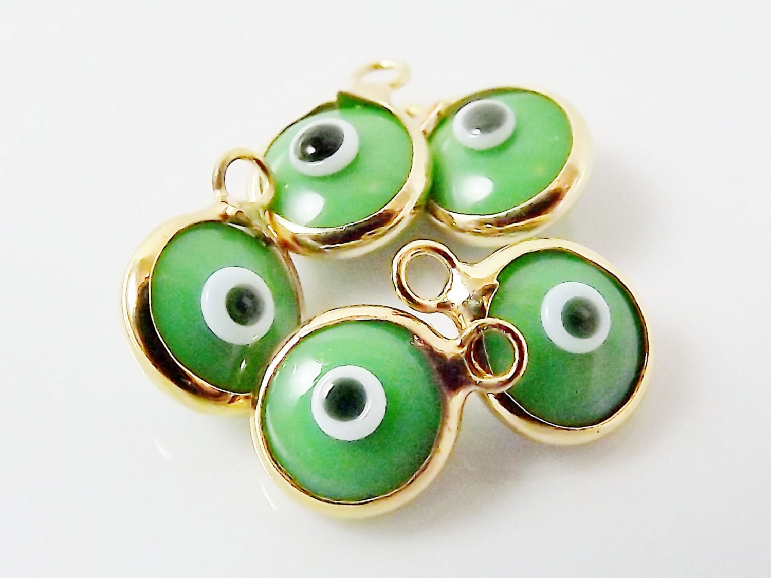 5 Mini Green Evil Eye Nazar Artisan Glass Bead Charms Gold | Etsy