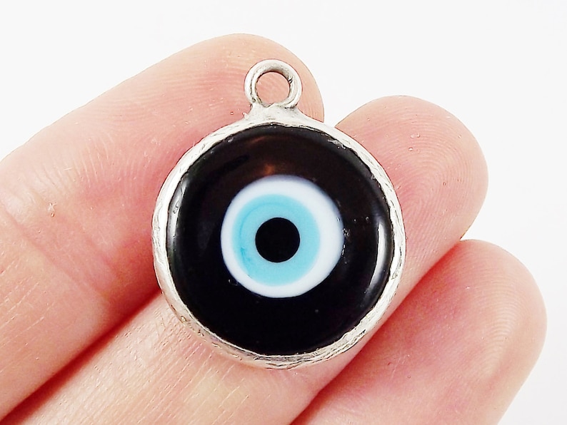 Black Evil Eye Round Artisan Handmade Glass Pendant Matte | Etsy