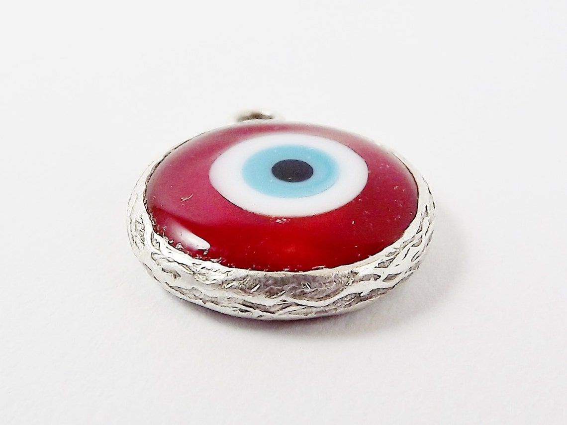 Red Evil Eye Round Artisan Handmade Glass Pendant Matte | Etsy