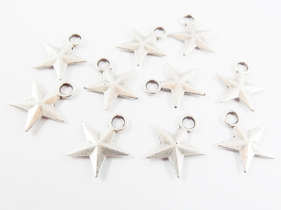 10 Silver Star Charms Silver Stars Small Star Pendants Drop - Etsy