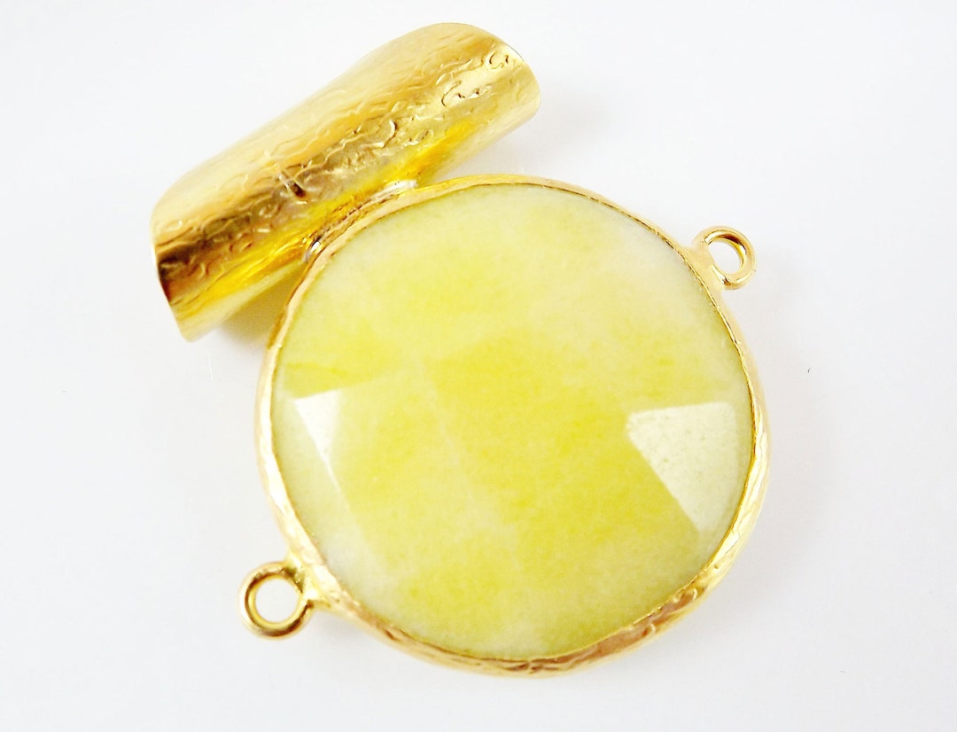 Unusual Lemon Yellow White Faceted Jade Slider Connector Pendant - 22k ...