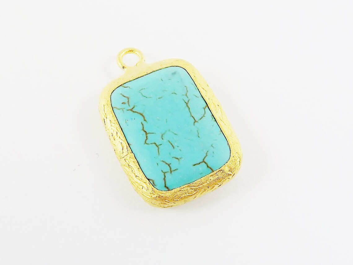 22mm Rectangle Turquoise Stone Pendant Rectangle Pendant - Etsy