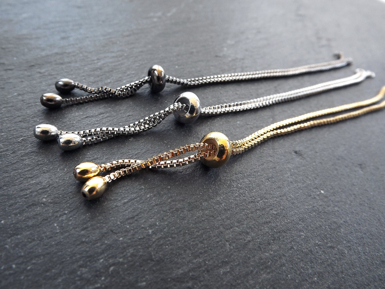 Adjustable Slider Bracelet Blank, Gunmetal Box Chain Sliding Clasp ...
