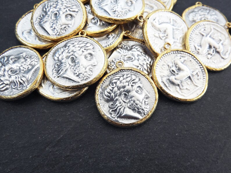 Greek Coin Pendant Gold Frame Bezel Zeus Coin Philip II | Etsy