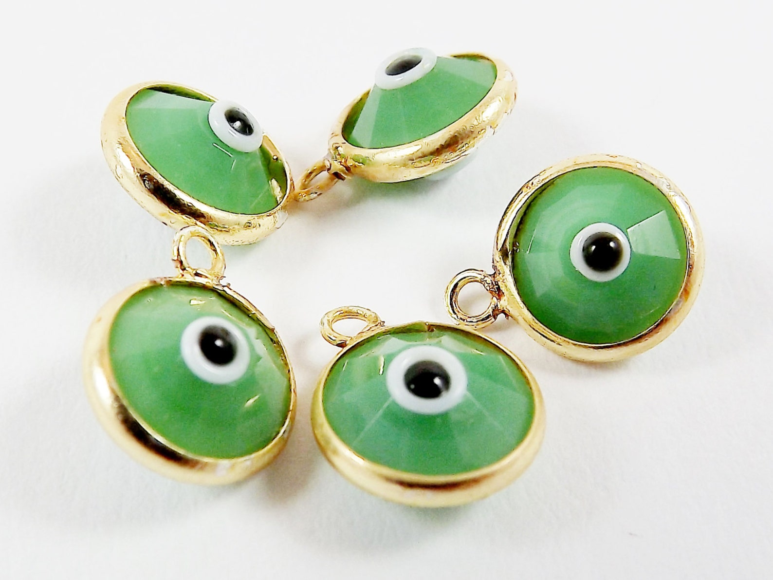 5 Opaque Green Evil Eye Nazar Crystal Charms Gold Plated - Etsy