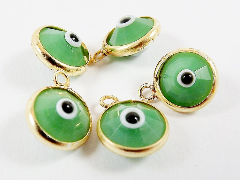 5 Opaque Green Evil Eye Nazar Crystal Charms Gold Plated - Etsy