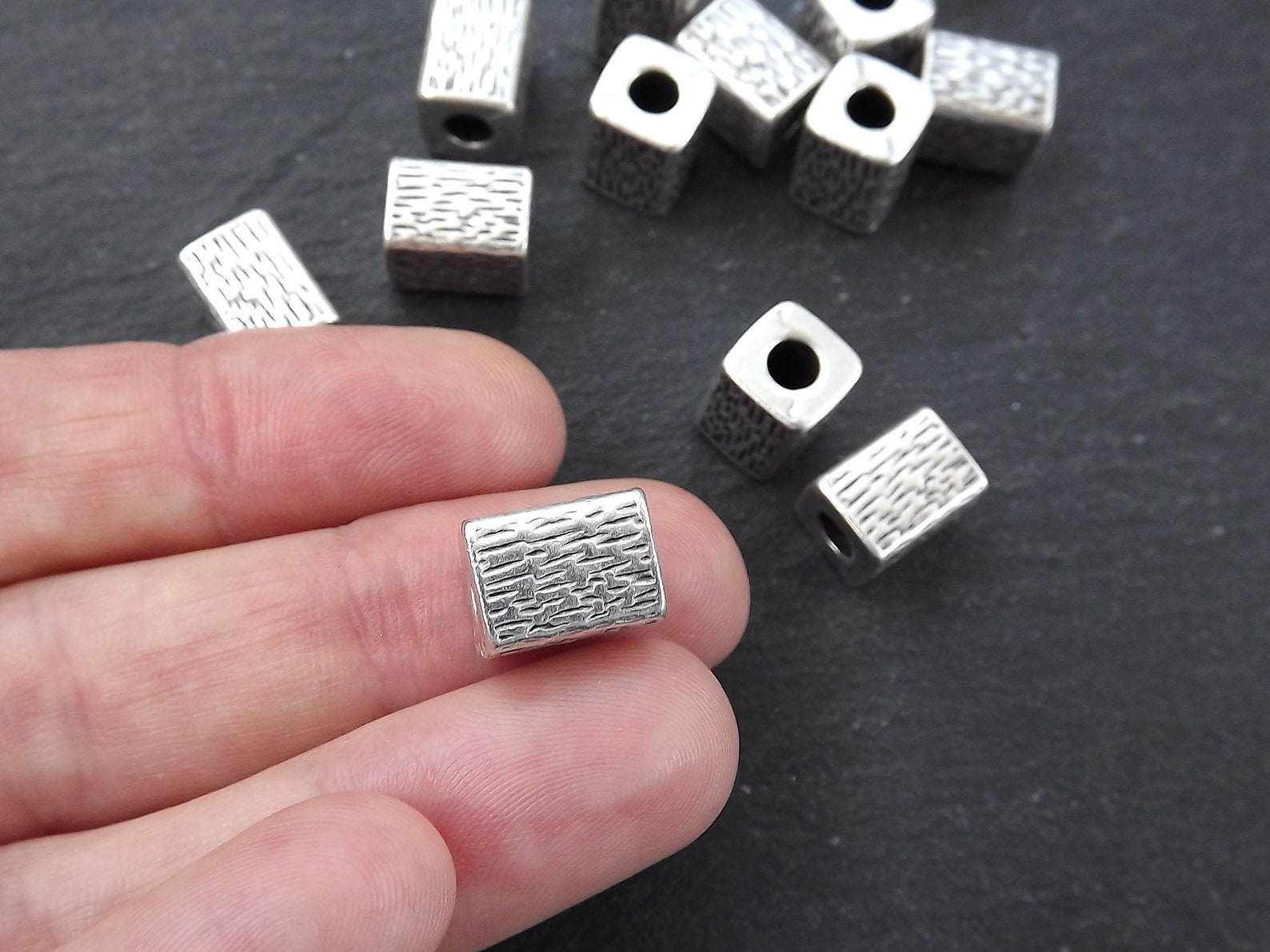 Rectangle Silver Bead Spacers Large Bracelet Focal Beads - Etsy