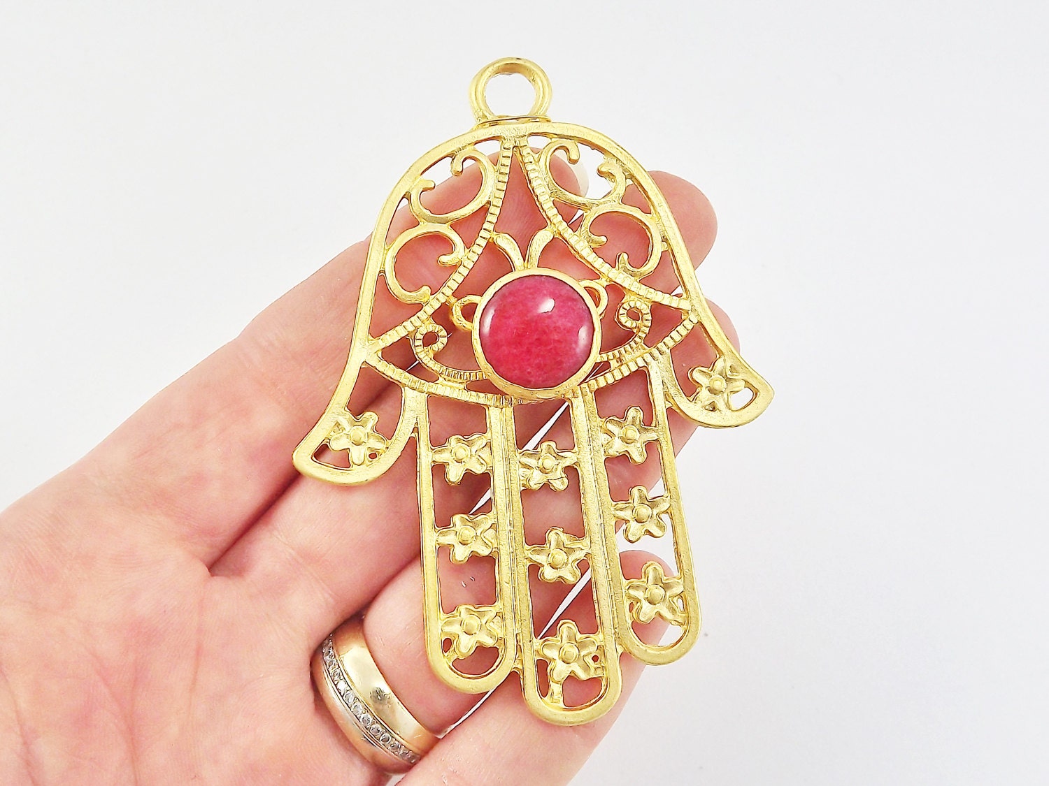 Extra Large Hamsa Hand of Fatima Pendant Smooth Red Jade 22k | Etsy