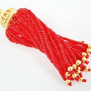 Long Fiery Red Beaded Tassel - 22k Matte Gold Plated Brass - 1PC - Etsy