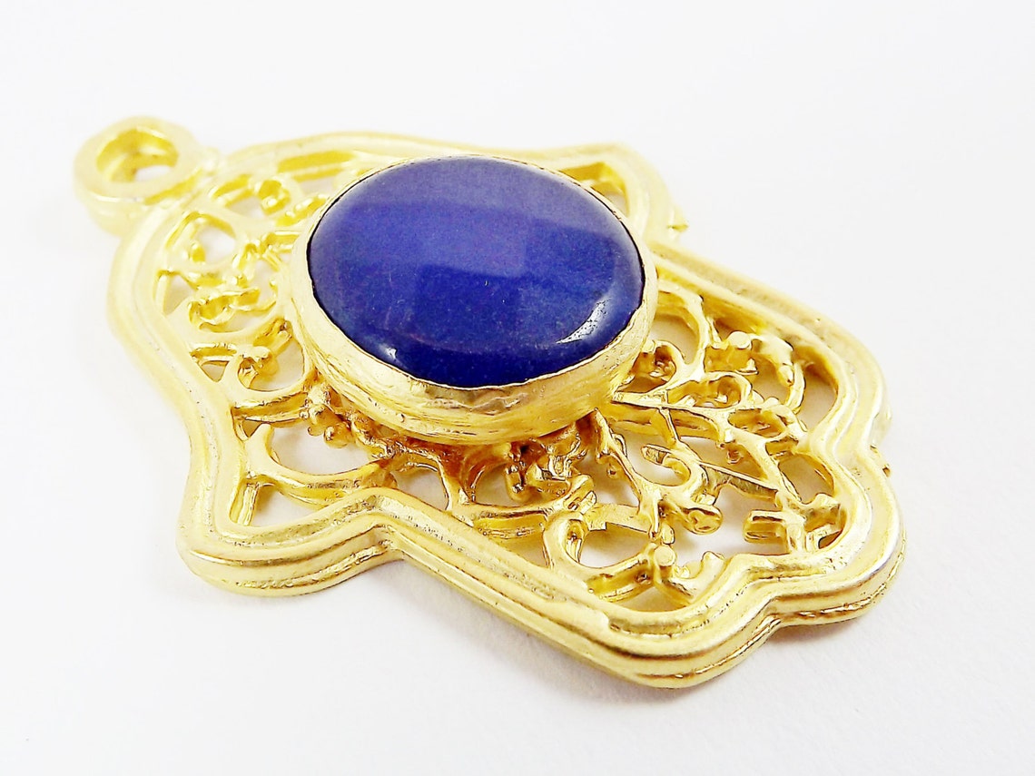 Curly Filigree Hamsa Hand of Fatima Pendant Royal Blue Jade- 22k Matte ...
