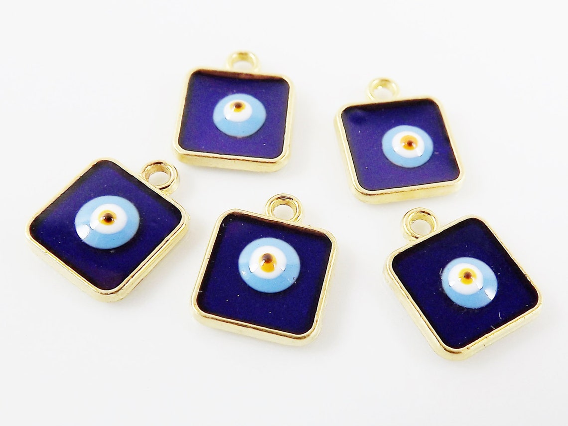 10mm Mini Square Evil Eye Enameled Charms 22k Matte Gold - Etsy