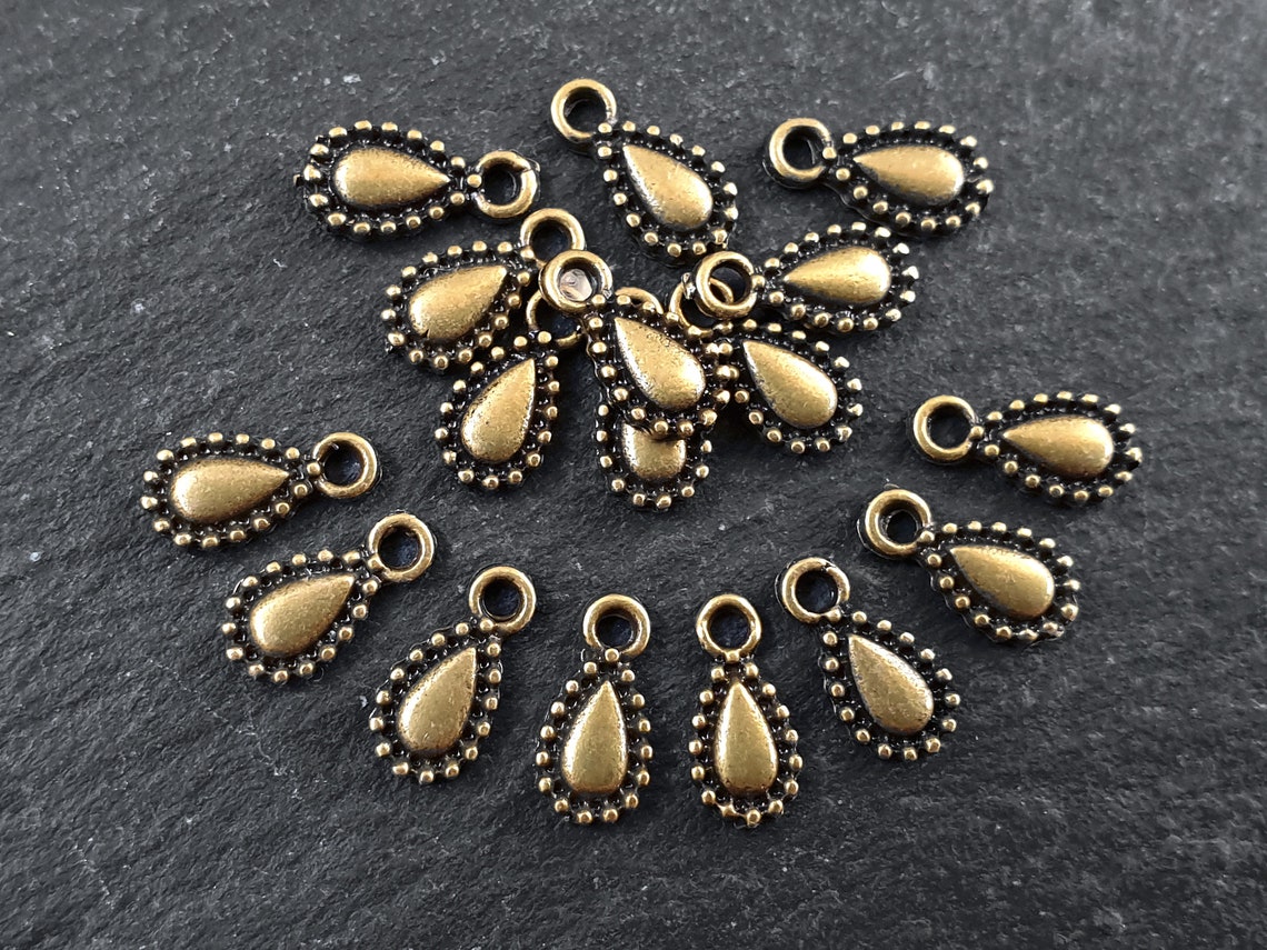 20 Bronze Mini Teardrop Charms, Tiny Tear Drop Dangle Charm Pendants ...