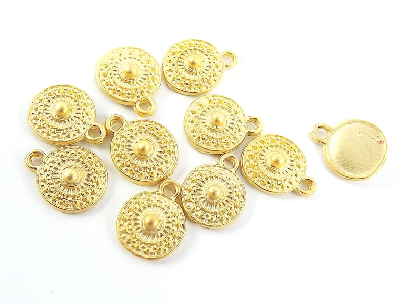 10 Mini Round Tribal Charms - 22k Matte Gold Plated - Etsy