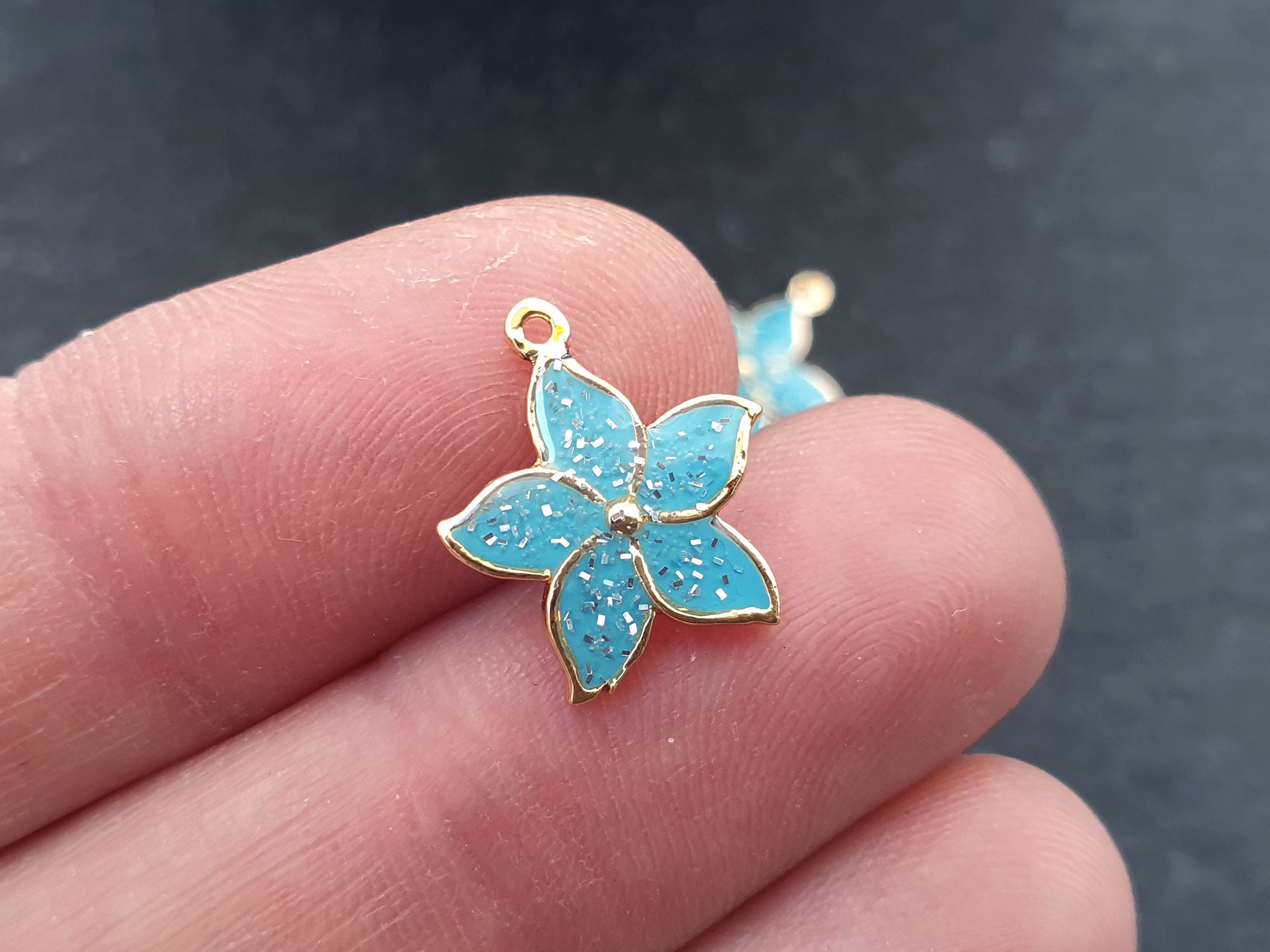 3 Blue Enamel Flower Charms, Mini Flower Pendants, Enamel Charms, for ...