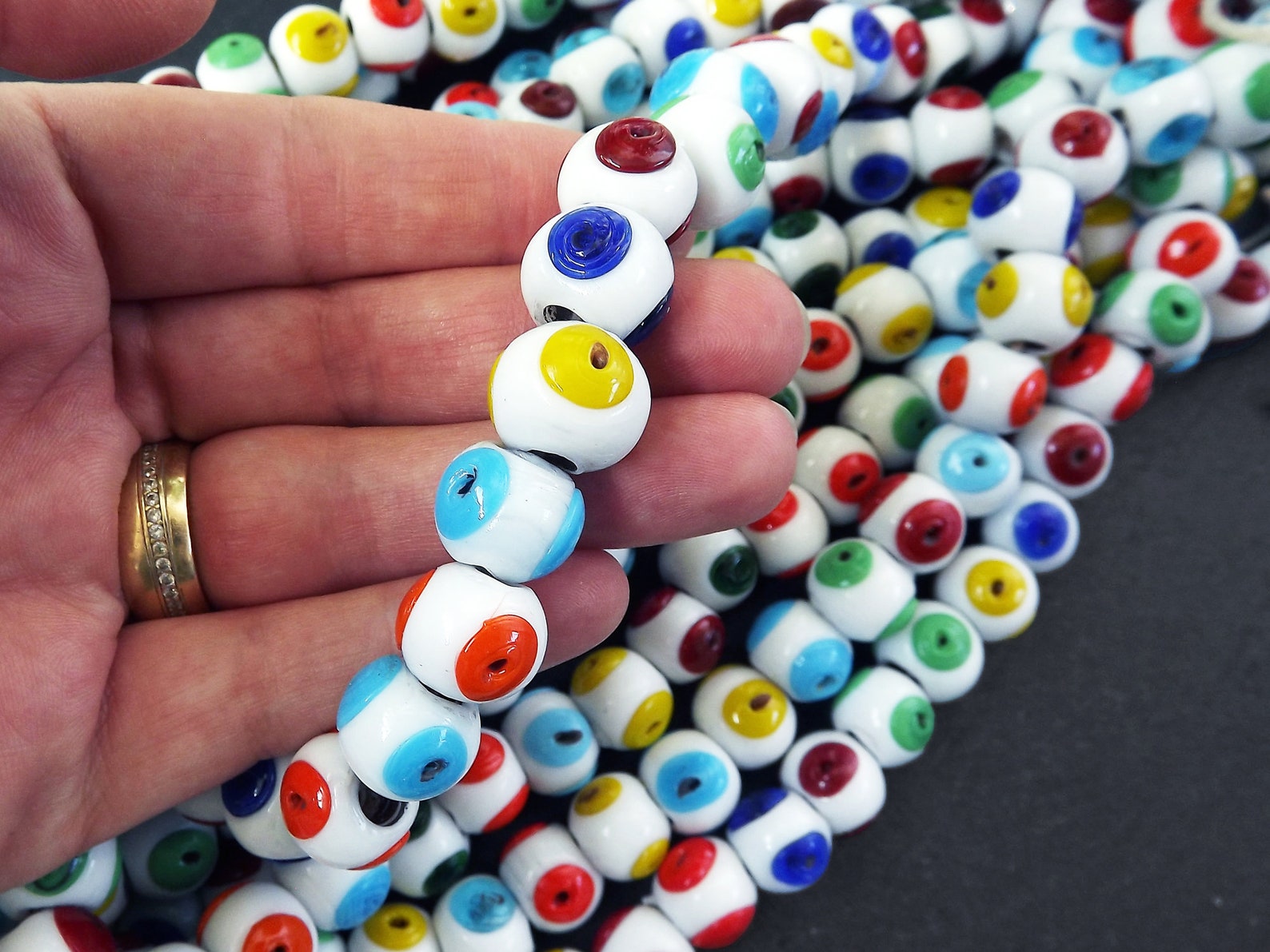 White Evil Eye Beads Rainbow Colorful Glass Eye Beads Chunky - Etsy