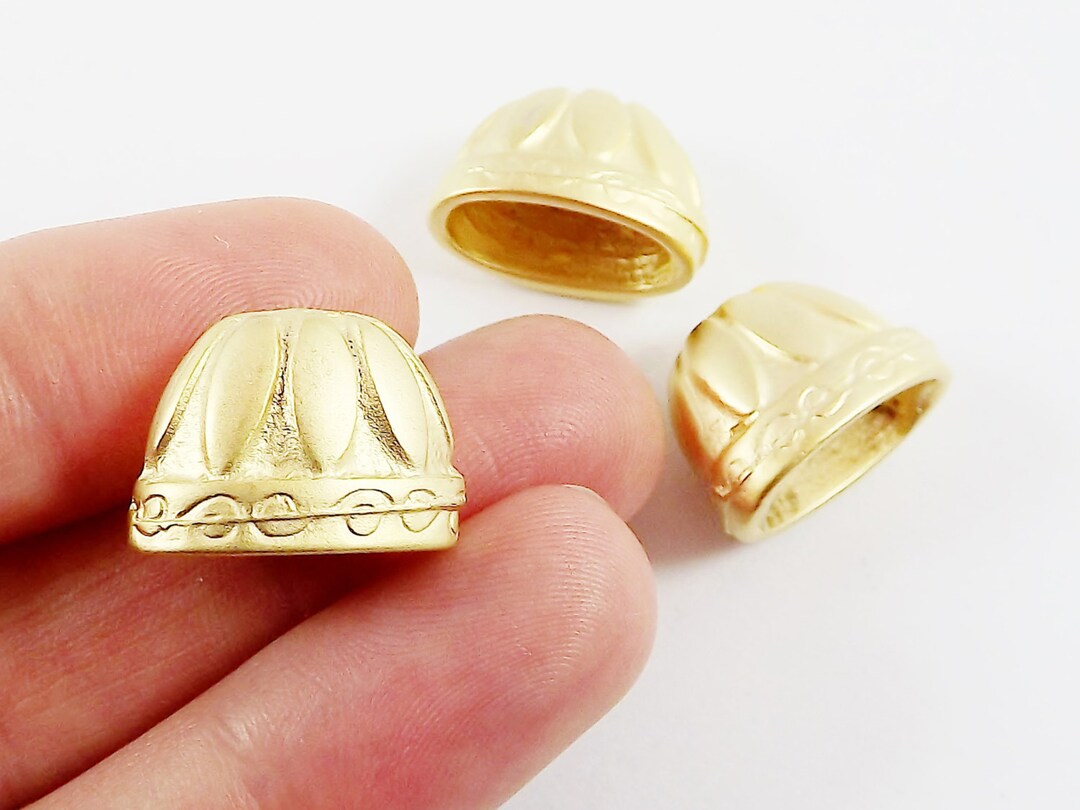 3 Large Rustic Cast Flat Cone Bead End Caps - 22k Matte Gold Plated ...