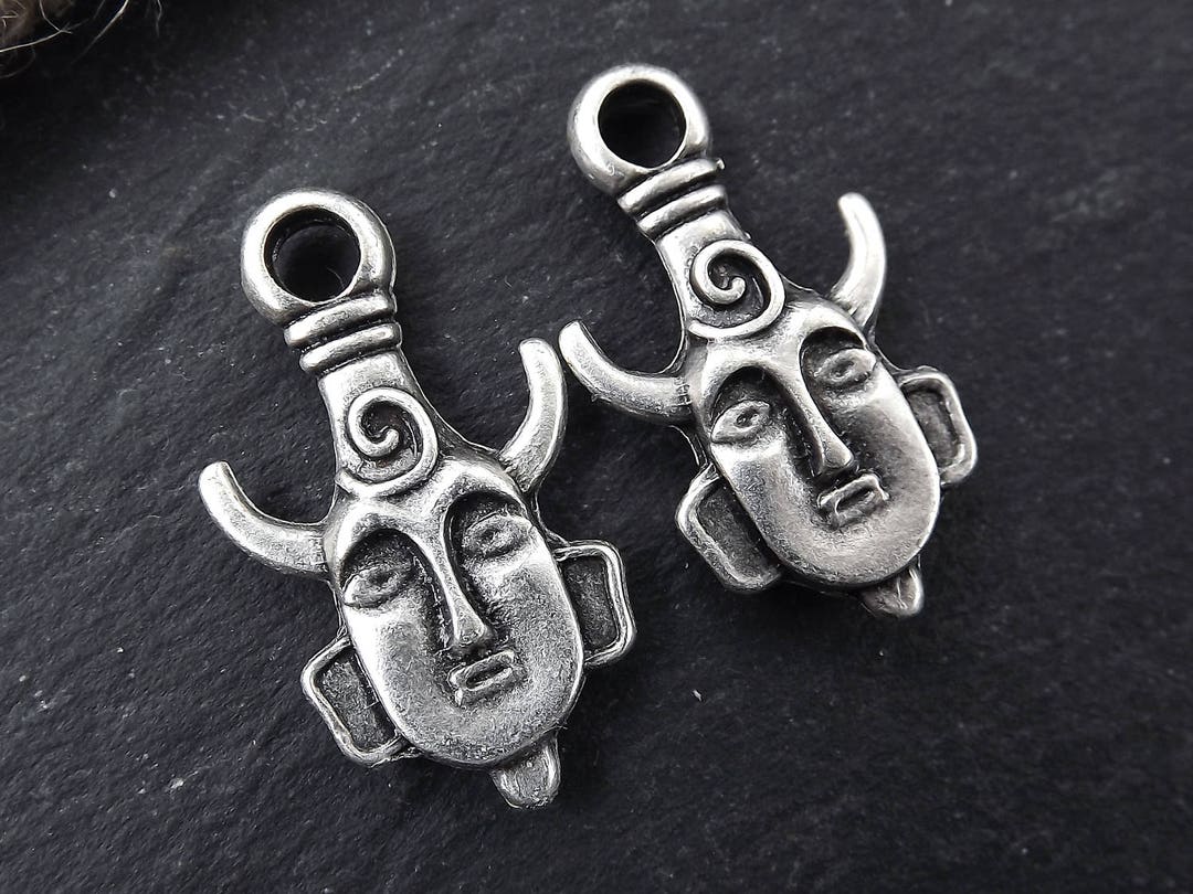 Tribal Mask Charms, Mask Pendant, Ethnic Charms, Silver Mask, African ...
