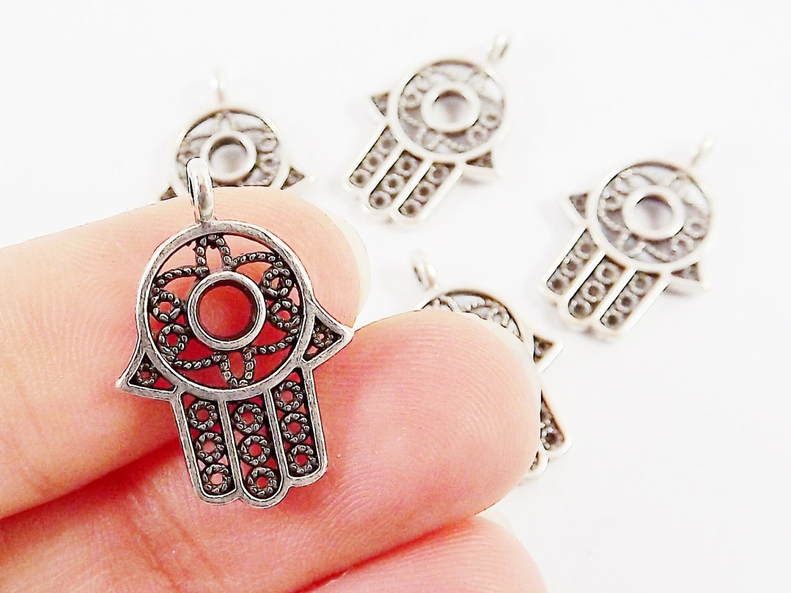 5 Small Filigree Hamsa Hand of Fatima Pendant Charms With Circle- Matte ...