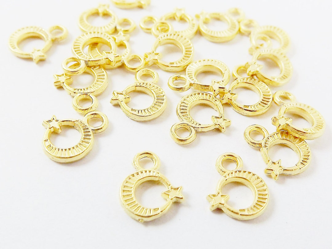 20 Mini Moon Crescent Star Charms - 22k Matte Gold Plated - Etsy