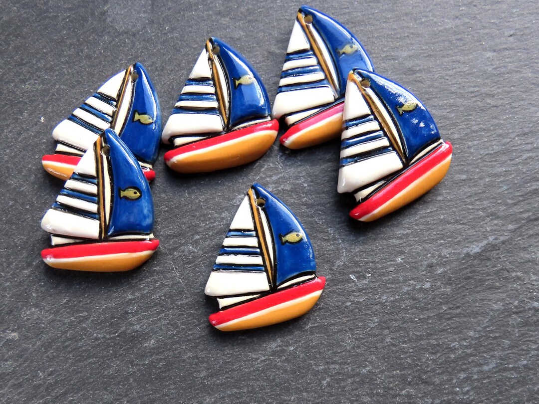 Ceramic Sailboat Pendant, Navy Fish Nautical Sailor Boat Charm ...