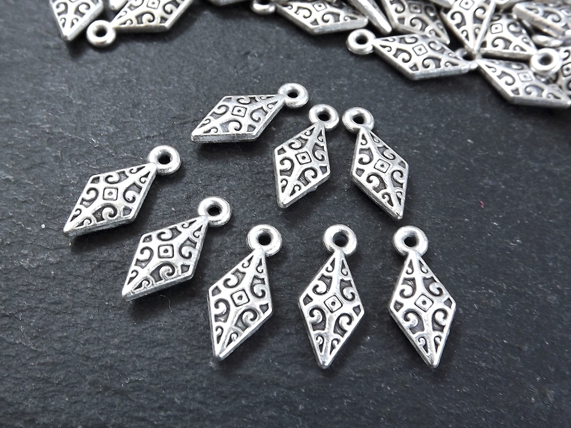 8 Silver Tribal Diamond Charms Ethnic Drop Pendant Bracelet - Etsy