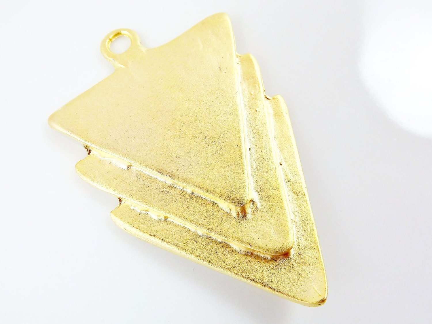 Triple Triangle Minimalist Geometric Pendant 22k Matte Gold | Etsy