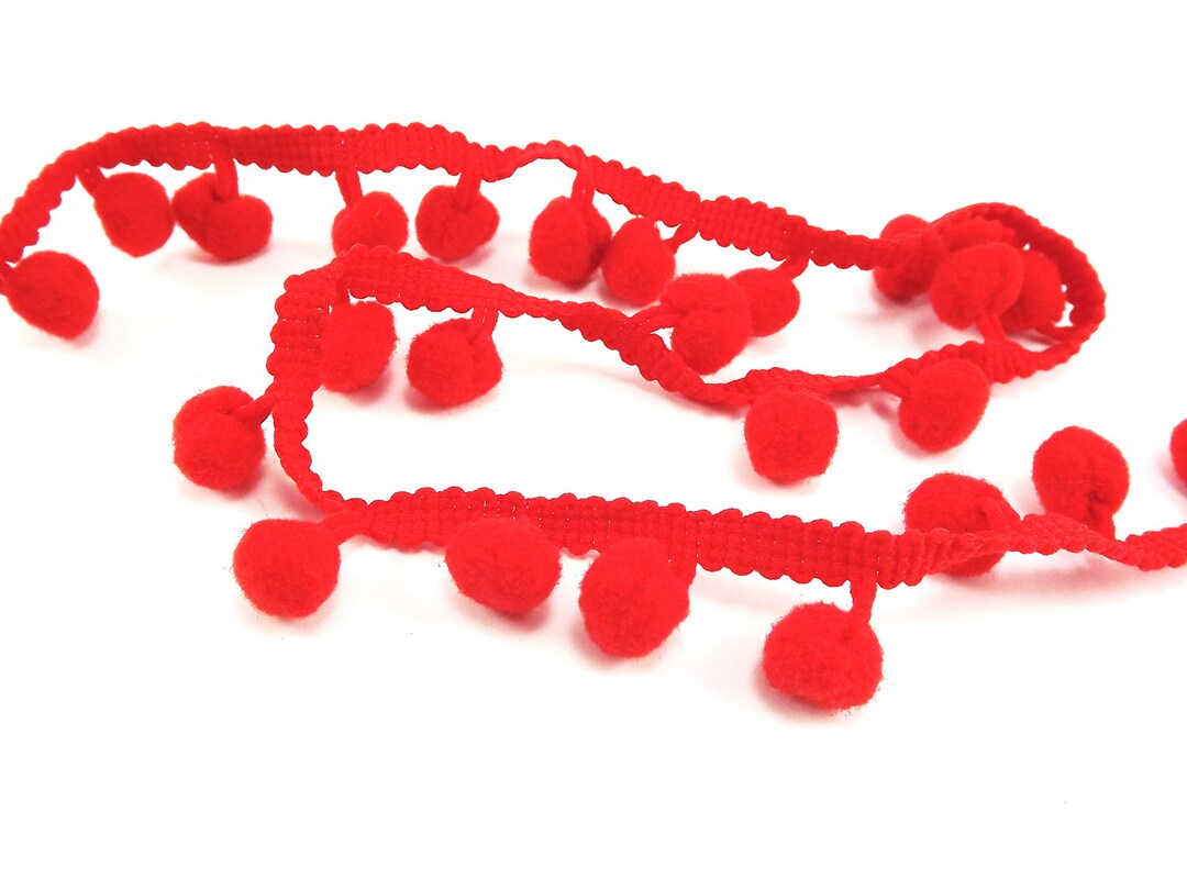 Red Pom Pom Fringe String Braid Cord 1 Meter 1.09 Yards - Etsy